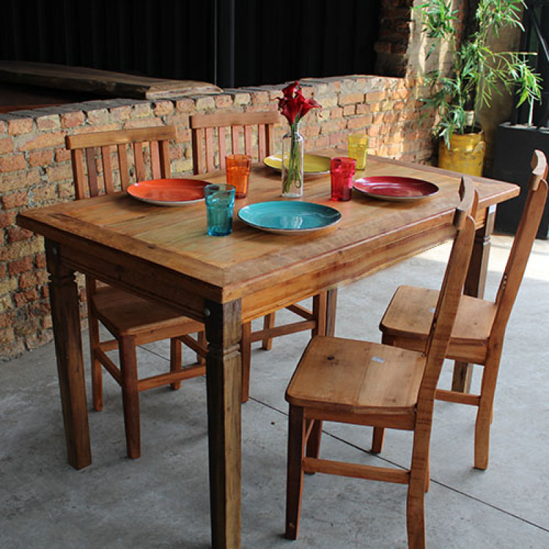 Mesa Rústica 4 lugares 1,40m em madeira de demolição com Gaveta ...